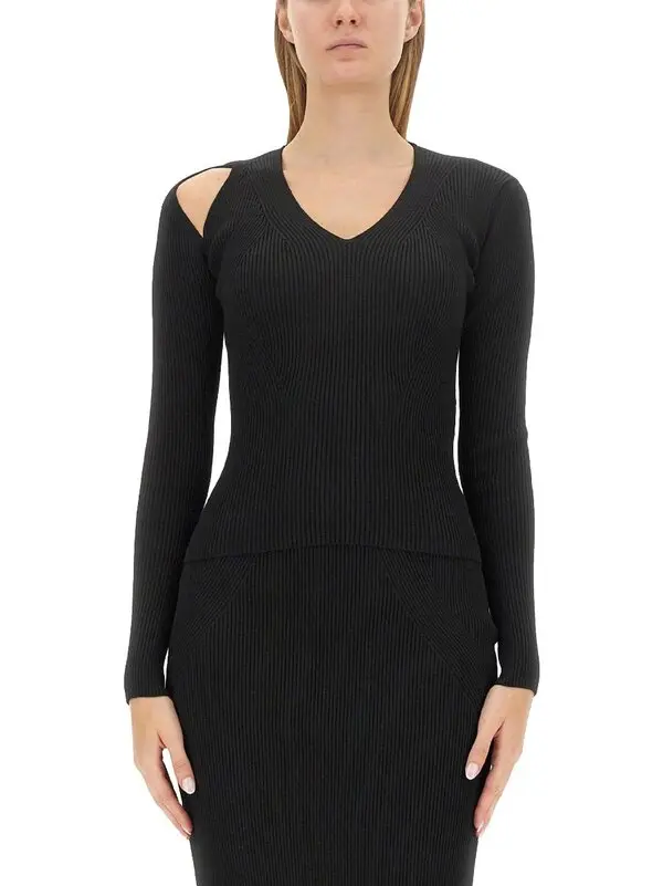 Alexander McQueen Ribbed Knit Cut-out Shirt - Black