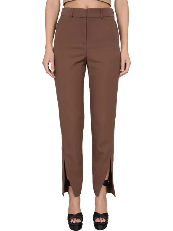 Balmain Wool Tailored Pants With Slit Cuff - Brown