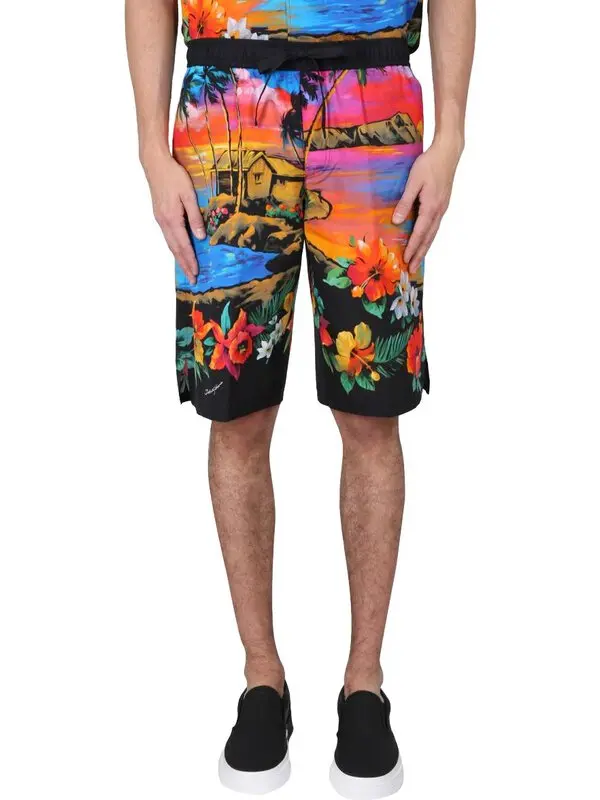 Dolce & Gabbana Bermuda Shorts With Sunset Print - Multicolor