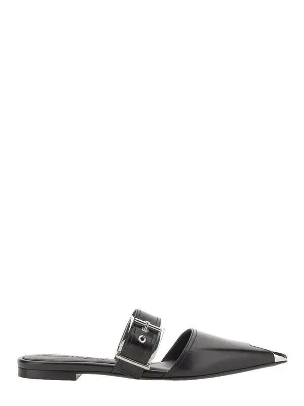 Alexander McQueen Leather Mule With Buckled Straps And Metal Toe Cap - Black