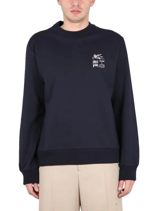 Etro Crewneck Sweatshirt With Logo Embroidery - Blue
