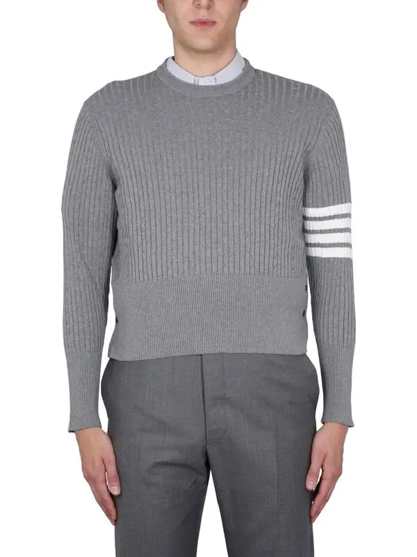 Thom Browne 4-bar Stripe Ribbed Knit Sweater - Gray