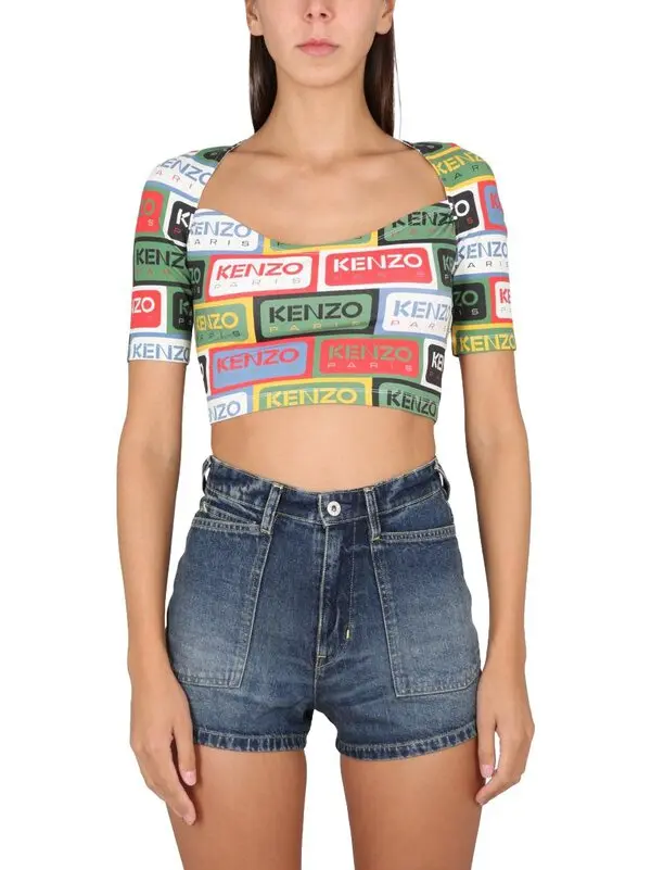 Kenzo Short Top With All-over Logo Print - Multicolor