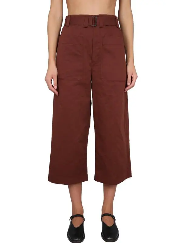 LEMAIRE Cropped Pants With Adjustable Belt - Brown