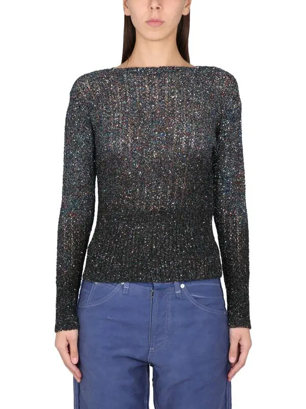 MAISON MARGIELA Sequined Boat Neck Sweater - Black