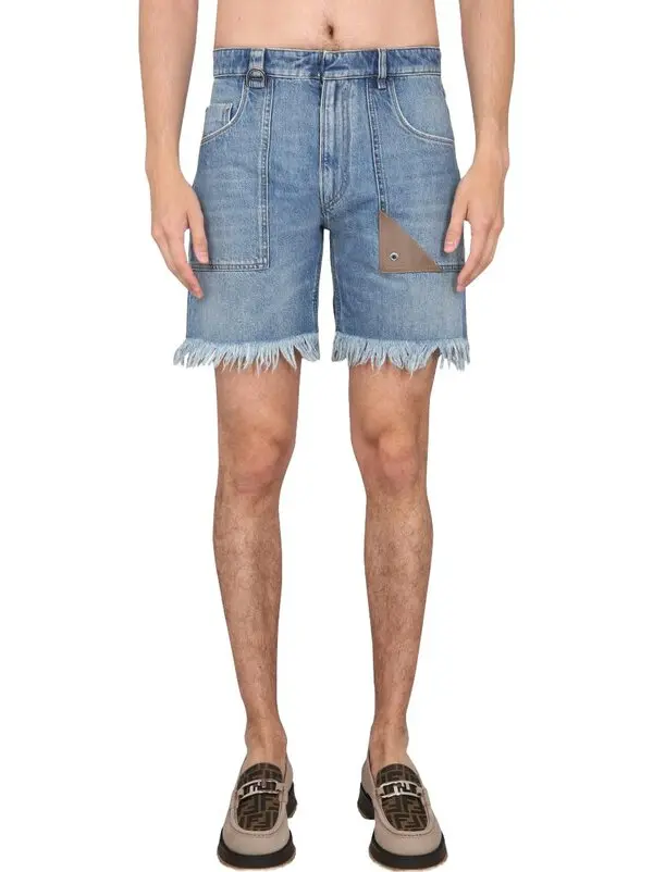 Fendi Denim Bermuda Shorts With Raw Edge Hem - Blue