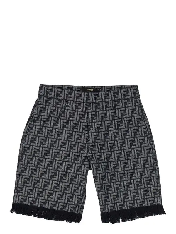 Fendi Ff Monogram Denim Bermuda Shorts With Frayed Hem - Multicolor