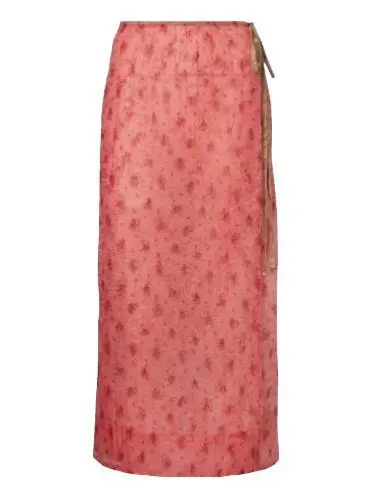 GANNI Printed Midi Skirt With Tie Detail - Red