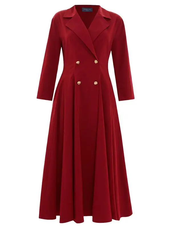 EXQUISE Estelle Jacket Collar Dress With Double-breasted Buttons - Red