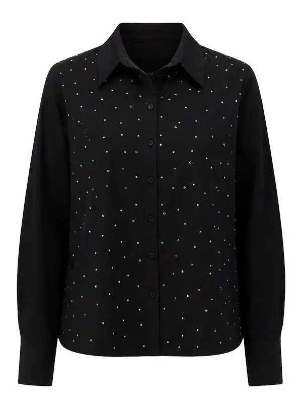 EXQUISE Jamie Embellished Long Sleeve Shirt - Black