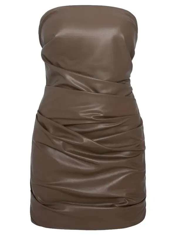 OSCARMORRIS Strapless Ruched Mini Dress - Brown
