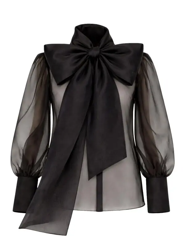 OSCARMORRIS Geste Sheer Balloon Sleeve Blouse With Bow Detail - Black