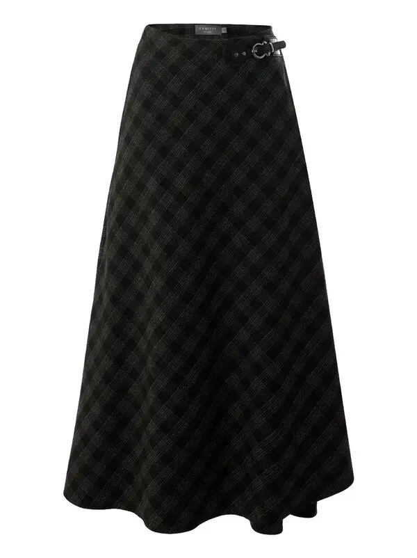 EXQUISE Scarlette A-line Plaid Midi Skirt - Black