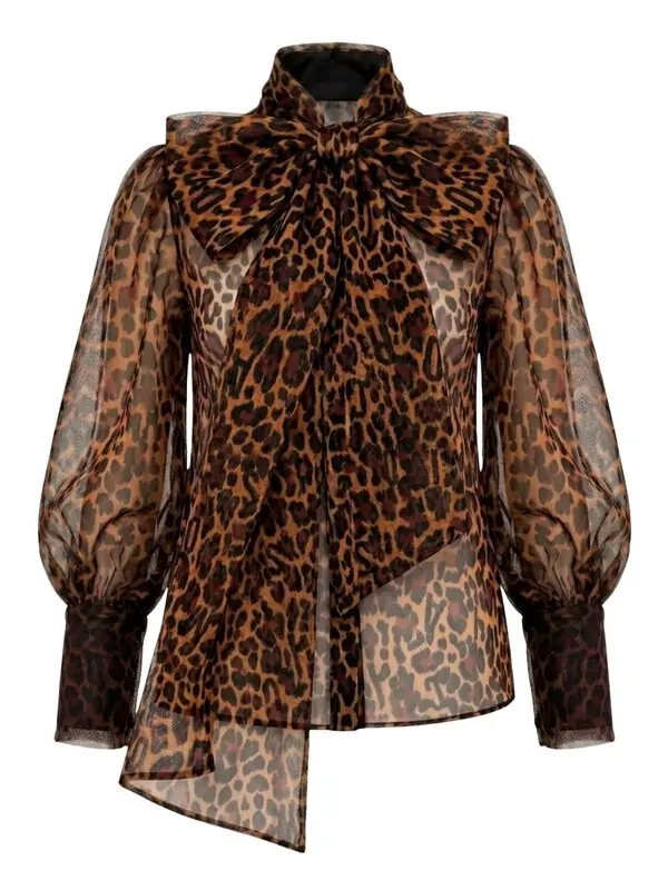 OSCARMORRIS Geste Leopard Print Balloon Sleeve Shirt - Black
