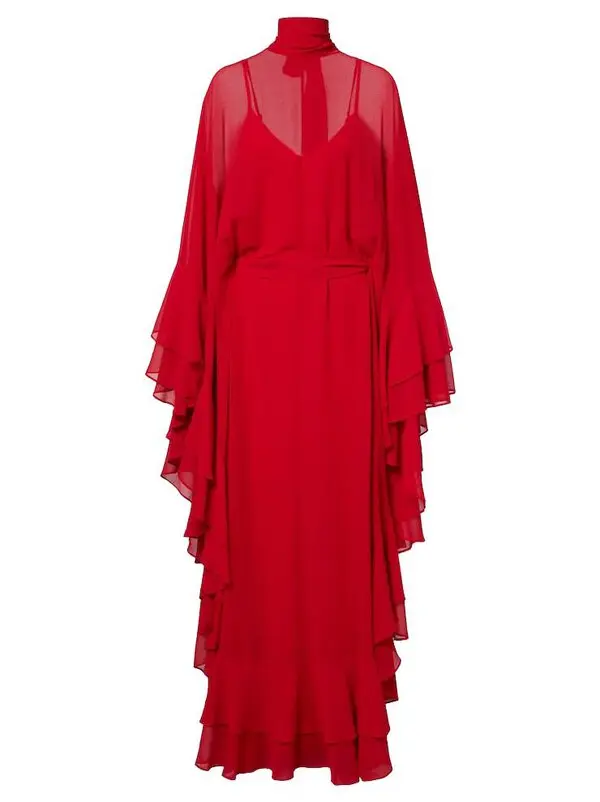DE LA VALI Ruby Chiffon Maxi Dress - Red