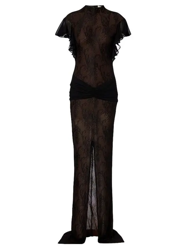DE LA VALI Omero Lace Maxi Dress - Black