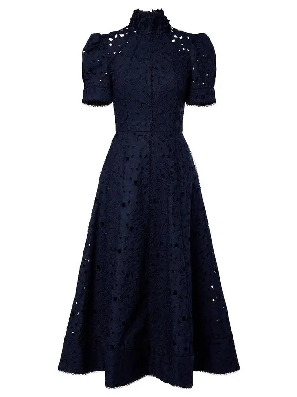Rebecca Vallance Kitsu Broderie Anglaise Midi Dress - Blue