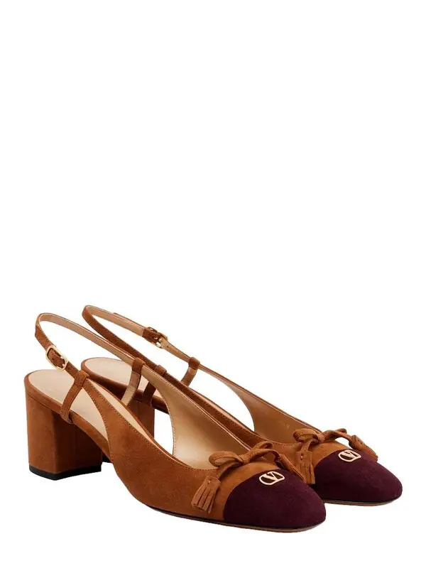 Valentino Garavani Suede Slingback Pumps With Square Toe - Brown
