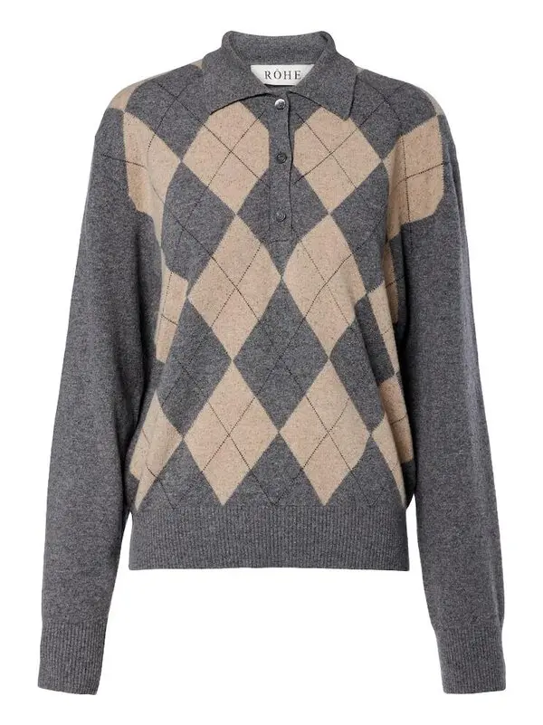 RÓHE Argyle Wool-blend Polo Sweater - Grey
