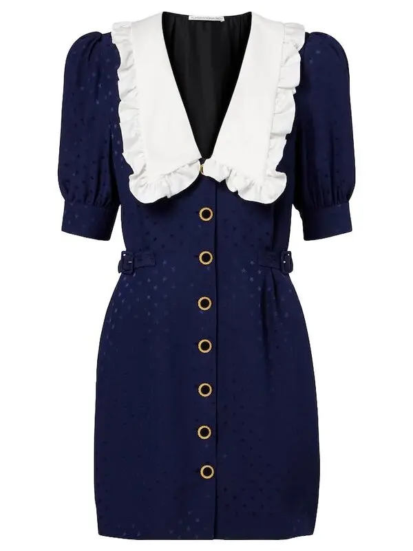 Alessandra Rich Belted Silk Jacquard Mini Dress - Blue