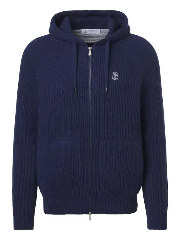 Brunello Cucinelli Ribbed-knit Cashmere Zip-up Cardigan - Blue