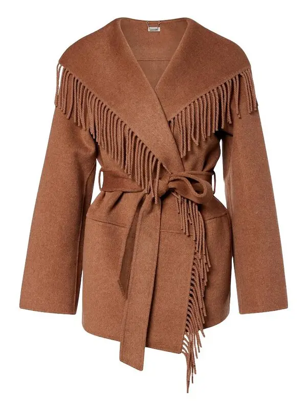 Simkhai Rowen Wool-blend Jacket With Fringe Detail - Brown