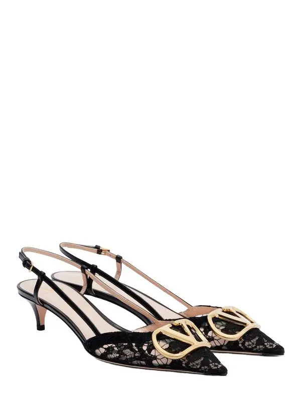 Valentino Garavani Vlogo Lace Slingback Pumps - Black