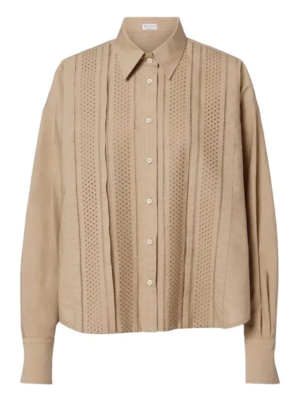 Brunello Cucinelli Embroidered Cotton-blend Shirt - Beige