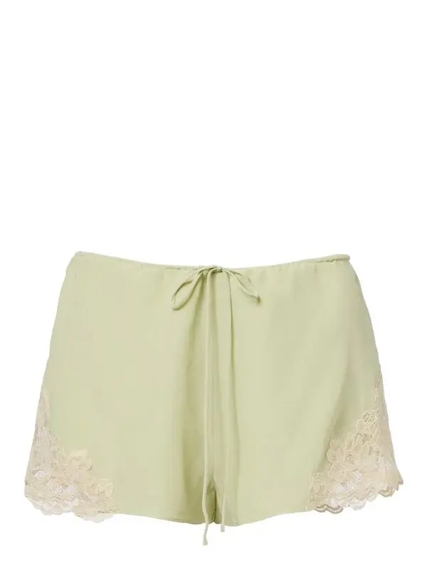 DE LA VALI Elia Lace-trimmed Crêpe De Chine Shorts - Green