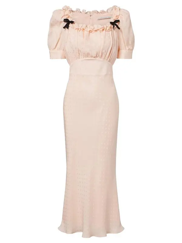 Alessandra Rich Silk Jacquard Midi Dress With Bow Detail - Pink