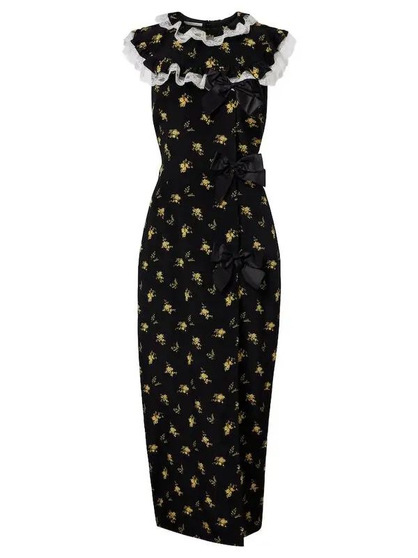 Alessandra Rich Floral Silk Gown - Black