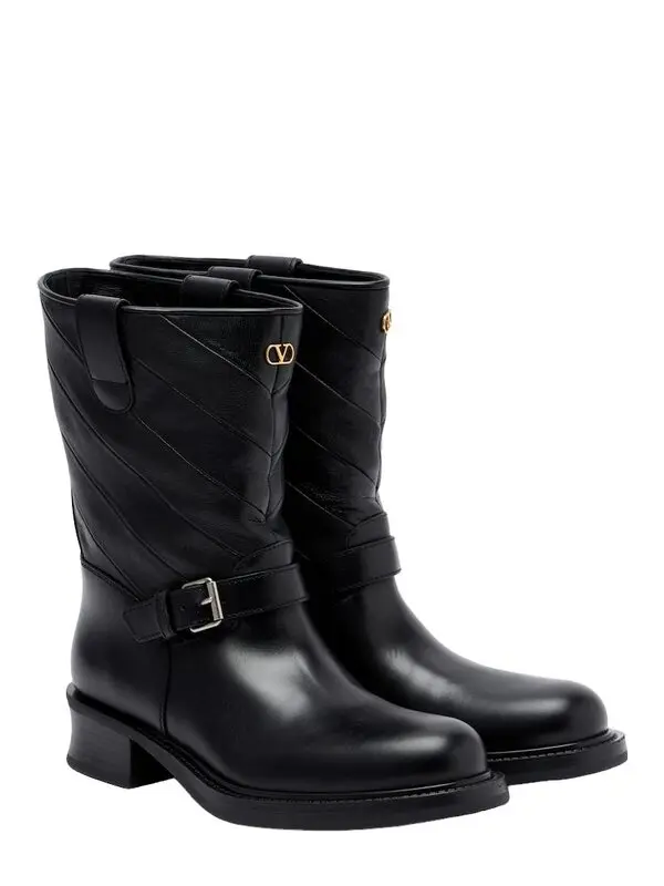 Valentino Garavani Vlogo Leather Biker Boots - Black
