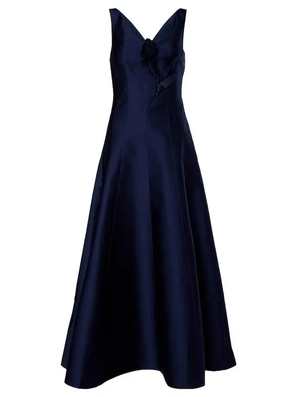 Roland Mouret Navy Floral-appliqué Taffeta Maxi Dress - Blue