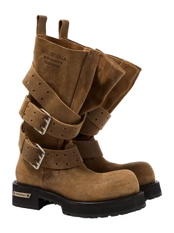 Balenciaga Suede Biker Boots - Beige