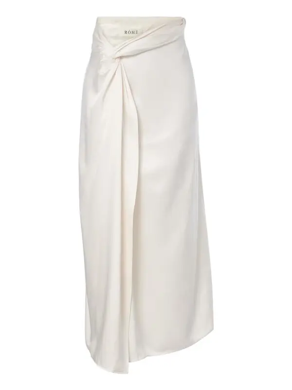 RÓHE Gathered Satin Midi Skirt - White