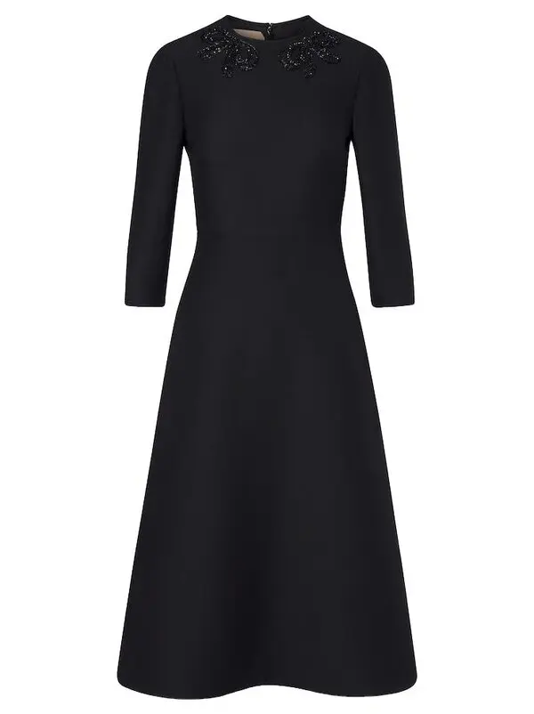 Valentino Garavani Crepe Couture Embellished Midi Dress - Black