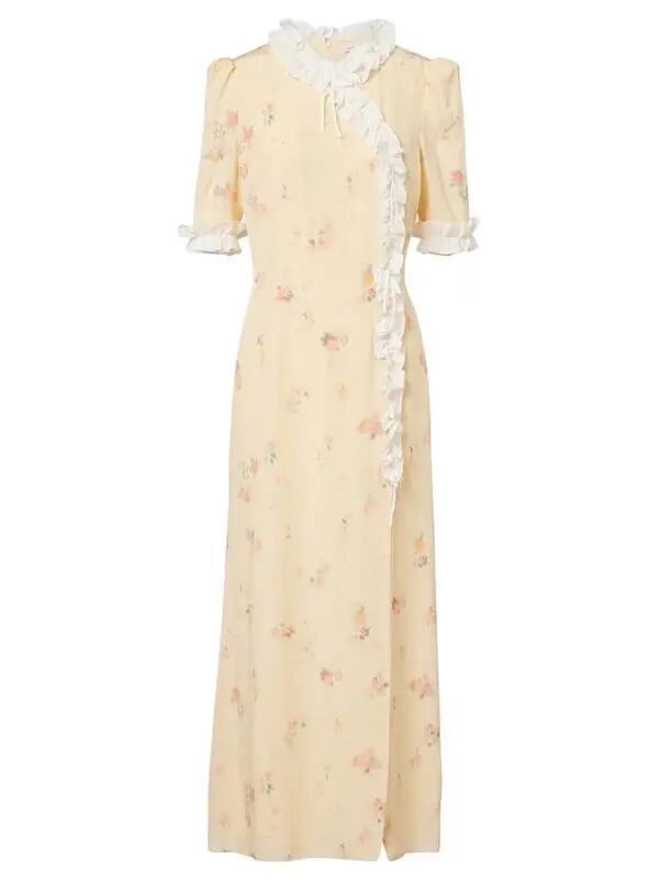 Alessandra Rich Silk Midi Dress - Yellow