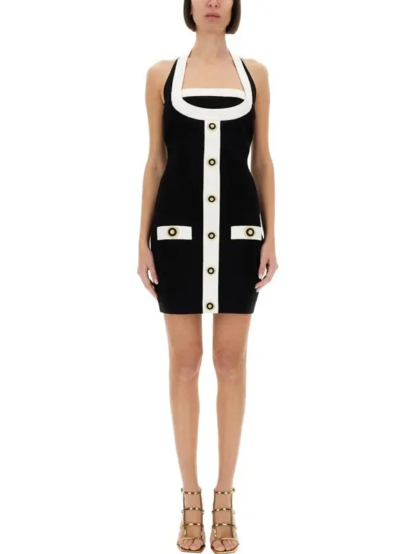 Balmain Two-tone Dress With Open Back - Black