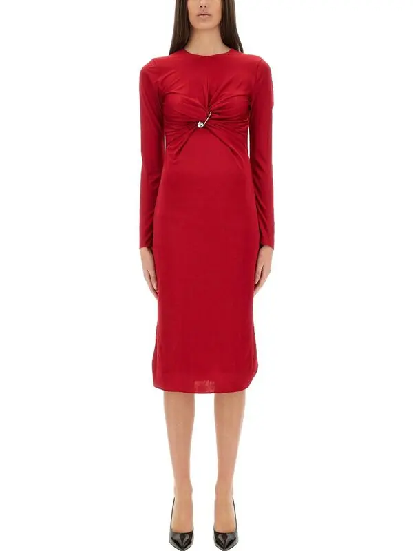 Versace Safety Pin Detail Midi Dress - Red