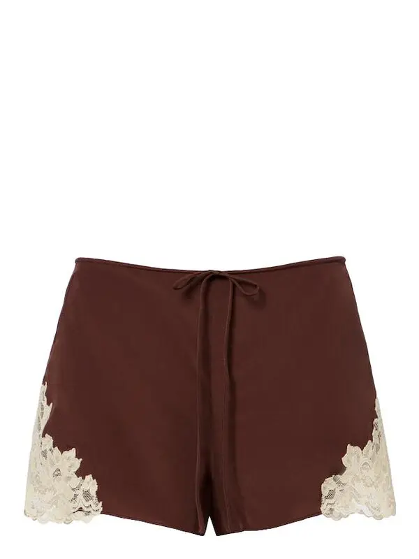 DE LA VALI Elia Lace-trimmed Crêpe De Chine Shorts - Brown