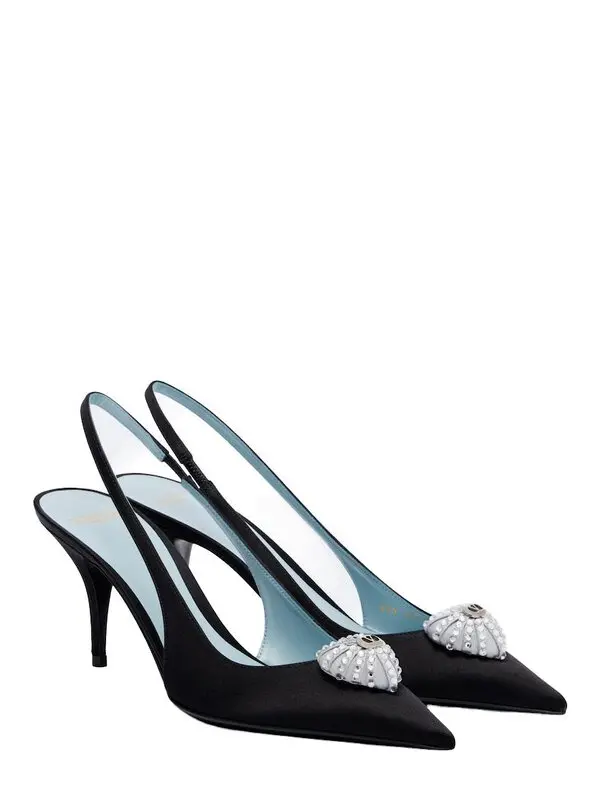 Valentino Garavani Embellished Velvet Slingback Pumps - Black