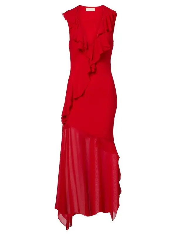 DE LA VALI Baila Floral Georgette Midi Dress - Red
