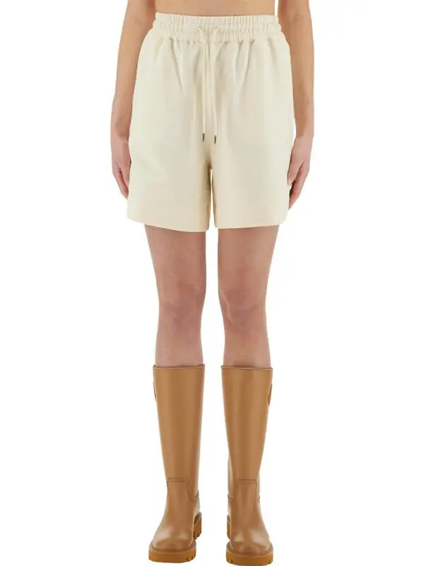 Moncler Cotton Fleece Relaxed Fit Drawstring Shorts - Cream