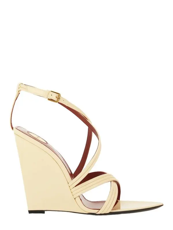 Saint Laurent Leather Wedge Sandals - Cream