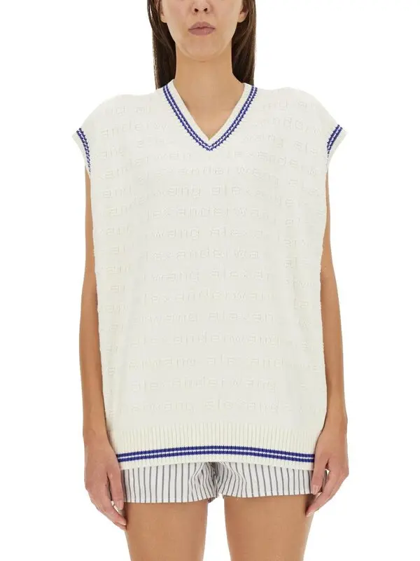 Alexander Wang V-neck Vest With Ribbed Edges - Multicolor