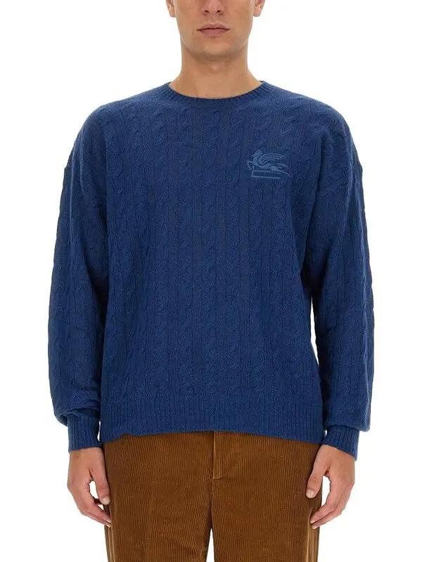 Etro Pegasus Cable Knit Cashmere Sweater - Blue
