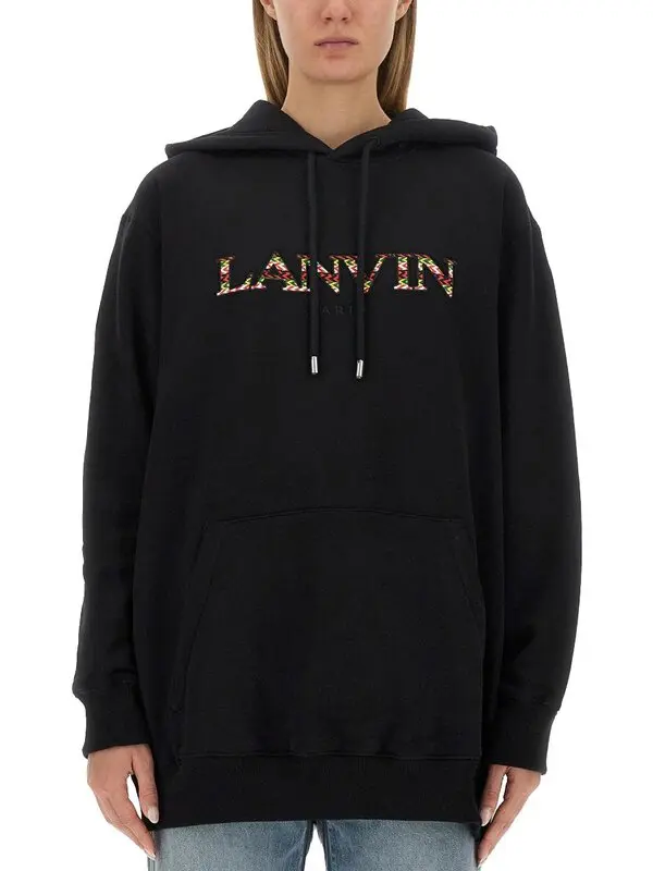 LANVIN Logo Embroidered Cotton Hoodie - Black