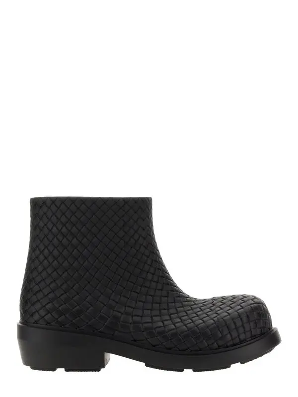 Bottega Veneta Fireman Leather Woven Boots - Black