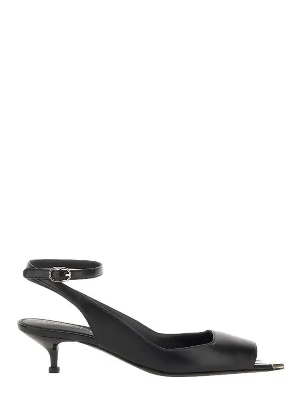 Alexander McQueen Leather Stiletto Heel Ankle Strap Sandals - Black