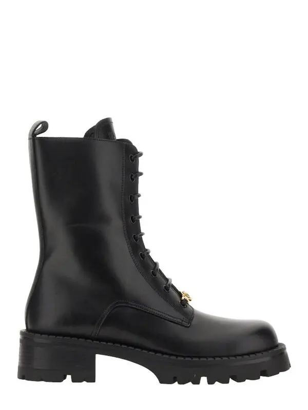 Versace Alia Leather Lace-up Boots With Medusa Charm - Black
